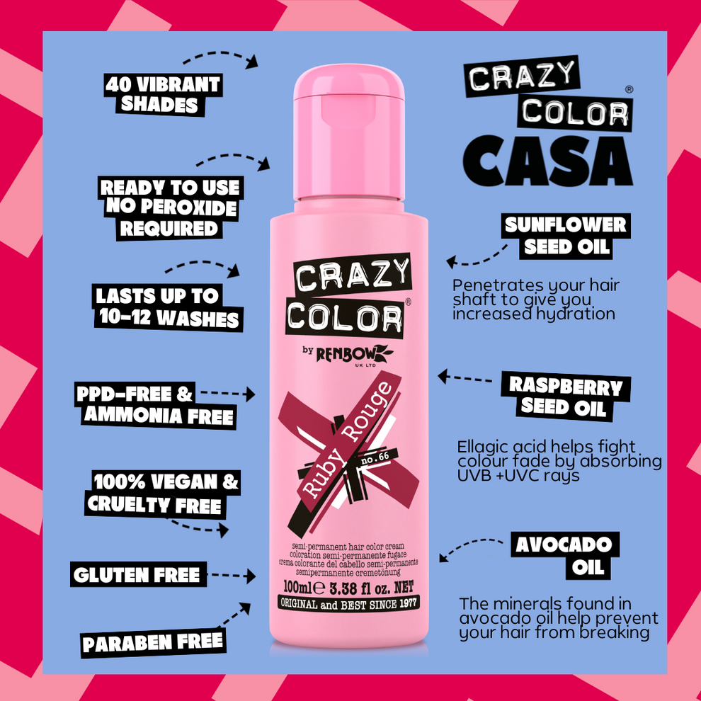 Ruby Rouge | Semi-Permanent Dramatic Red Hair Dye | Crazy Color