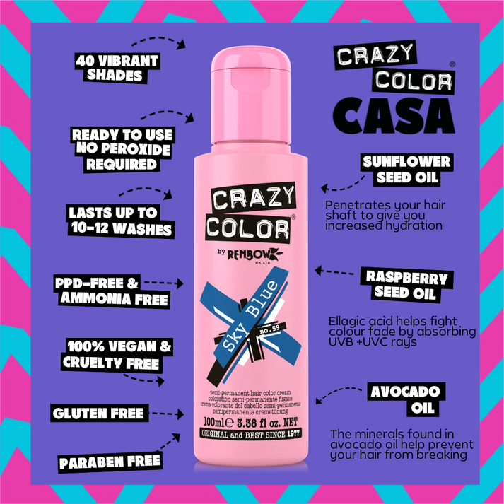 Sky Blue | Semi-Permanent Royal Blue Hair Dye | Crazy Color