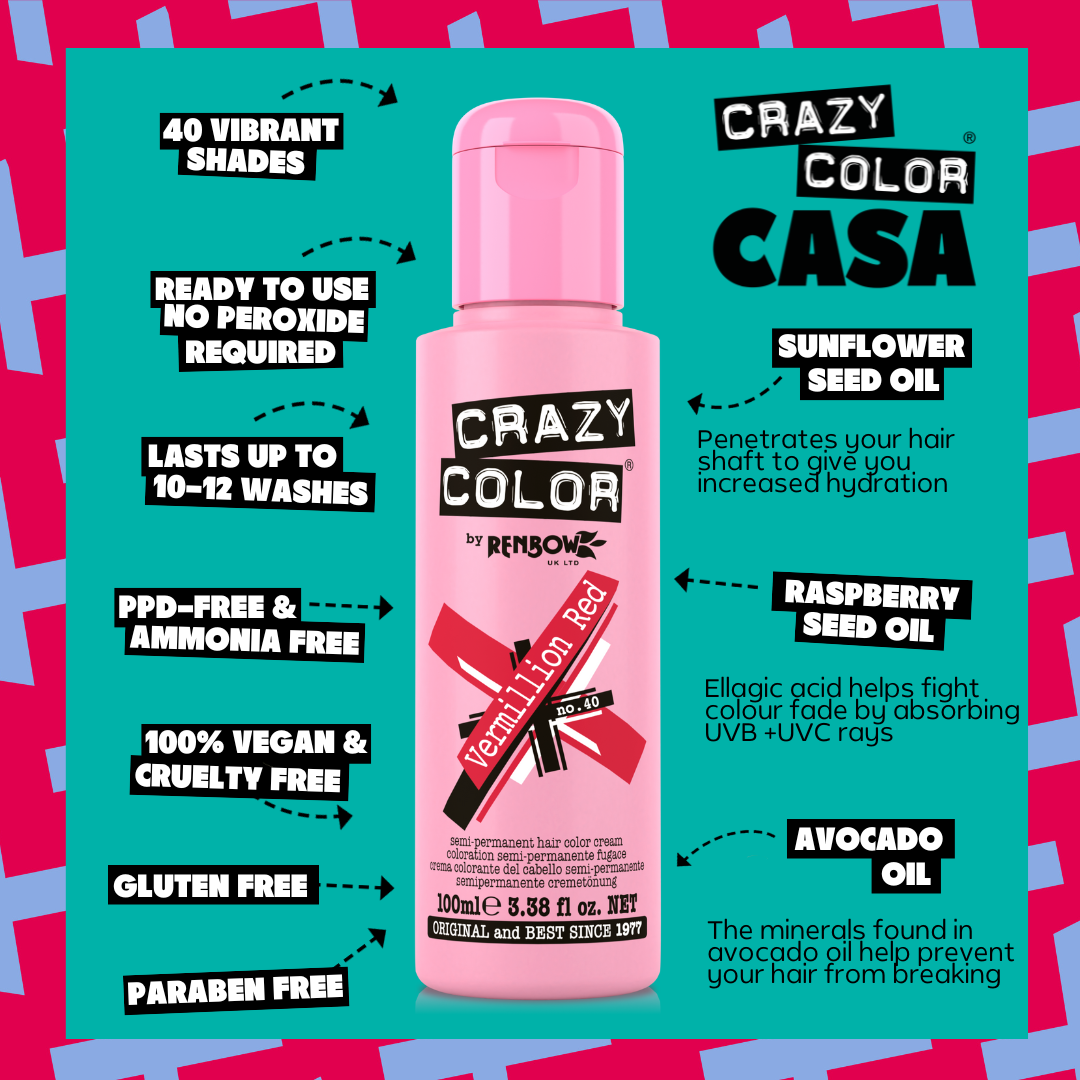 Vermillion Red | Semi-Permanent Scarlet Red Hair Dye | Crazy Color